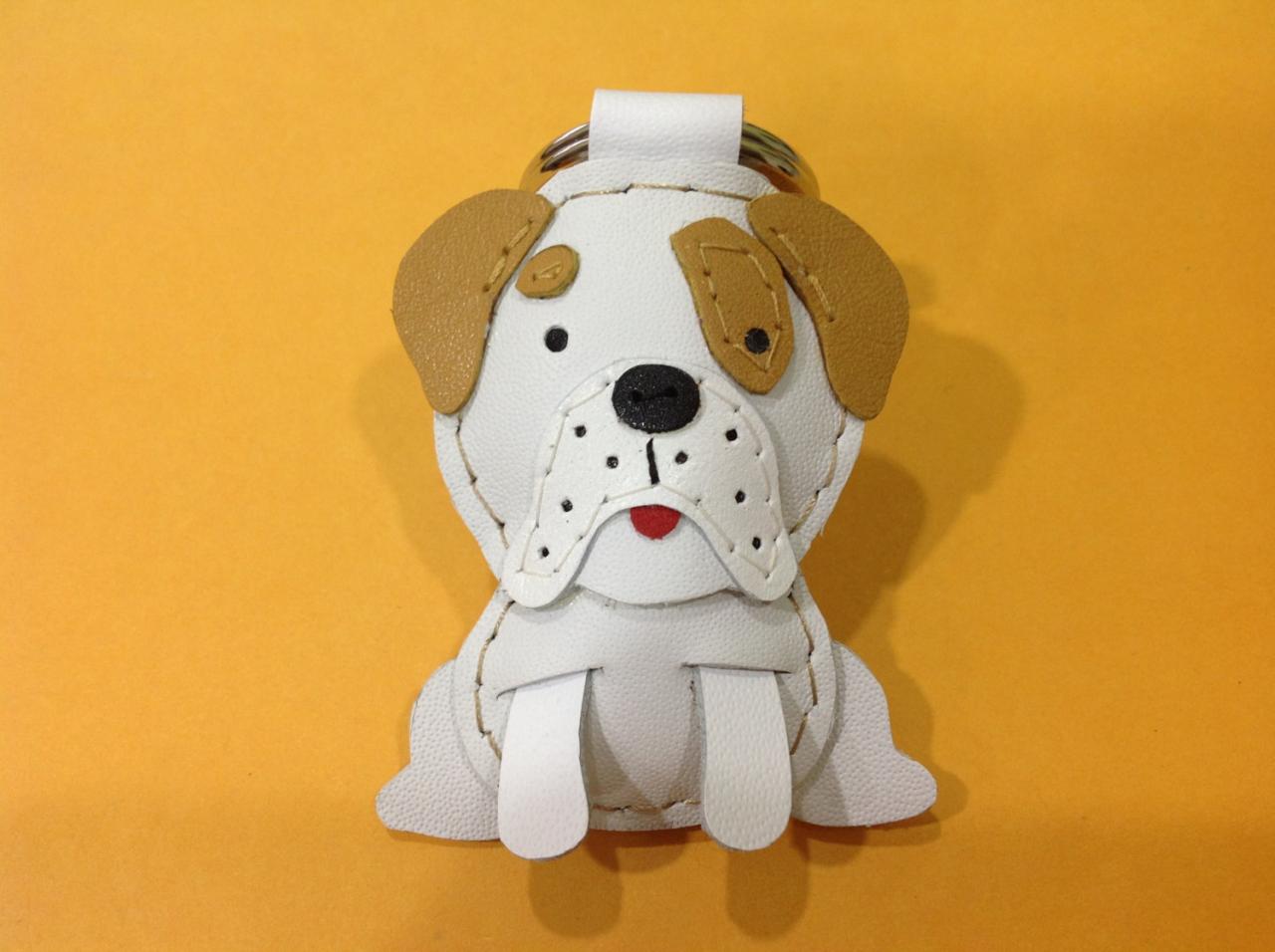 Leather Keychain - Benny The English Bulldog Leather Charm ( White ) on ...