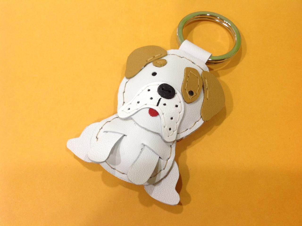 Leather Keychain - Benny The English Bulldog Leather Charm ( White ) on ...