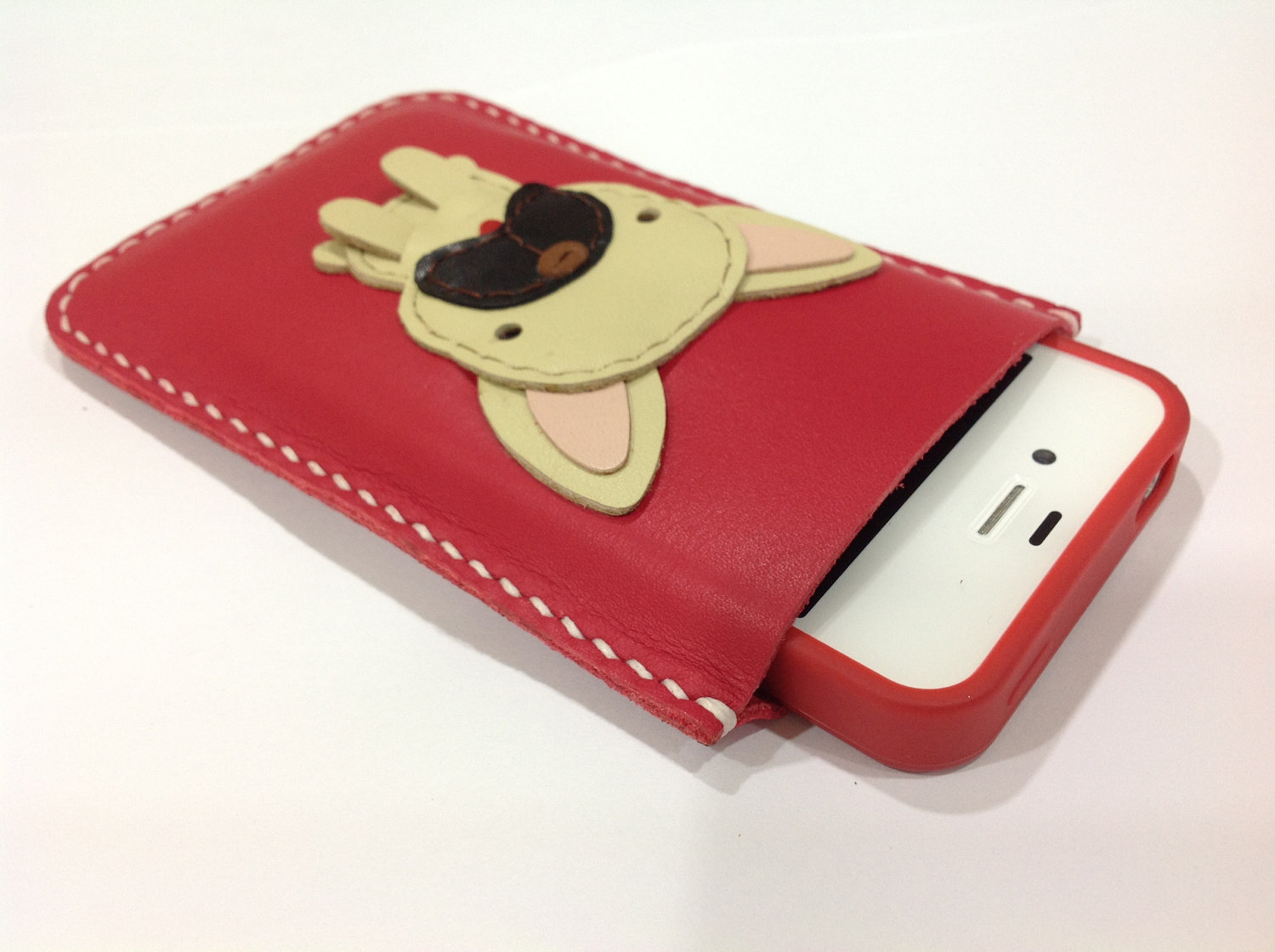 French Bull Dog Iphone Leather Case With Bumper Case Size ( Red / Light ...